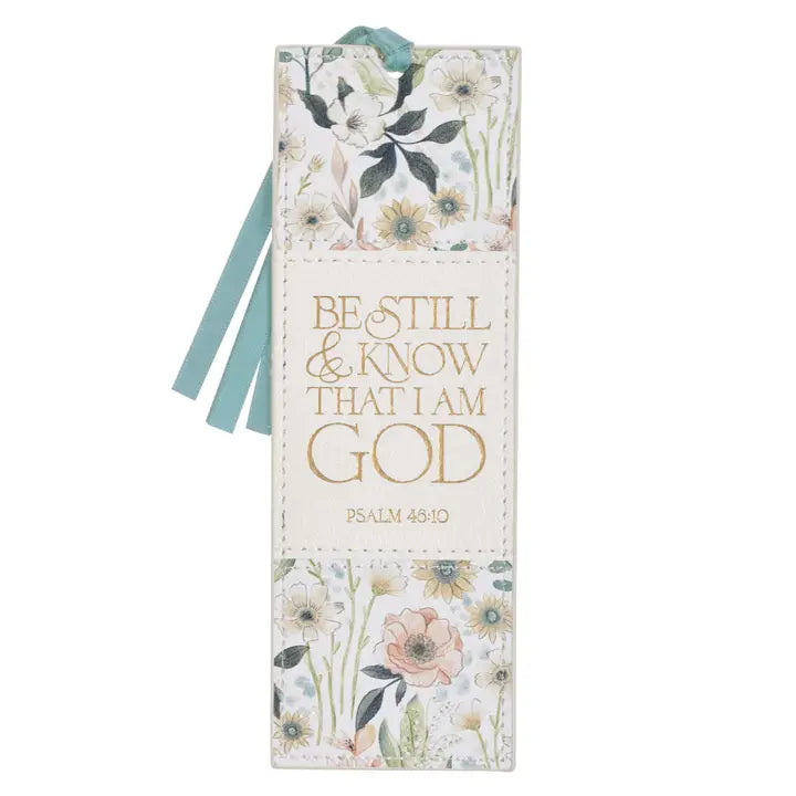 Bookmark Faux Leather White Be Still Ps. 46:10 – Grace At Home Treasures